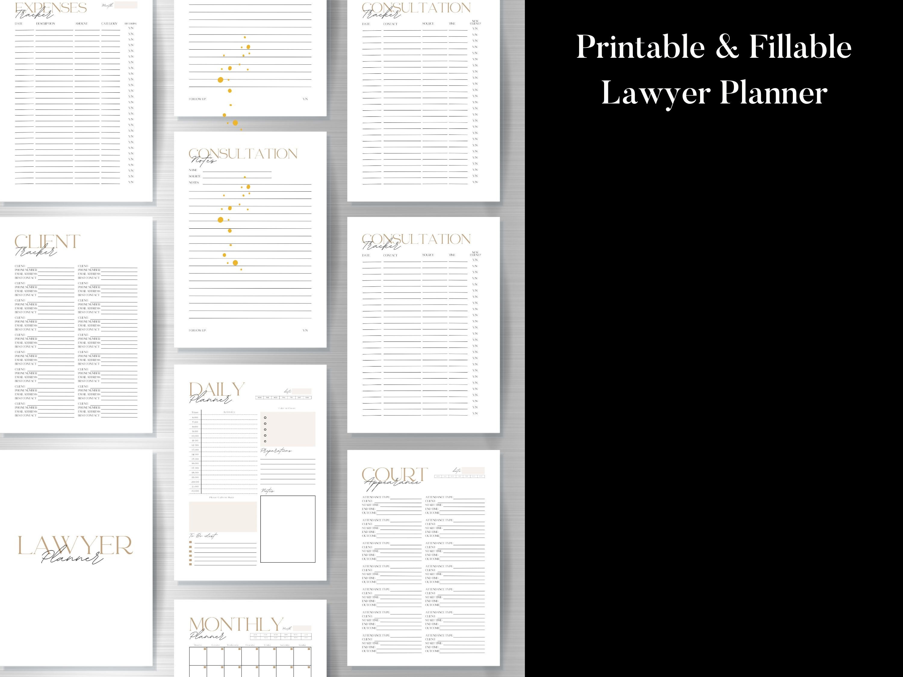 Attorney Planner PDF Legal Practice Client Organizer Digital Lawyer ...