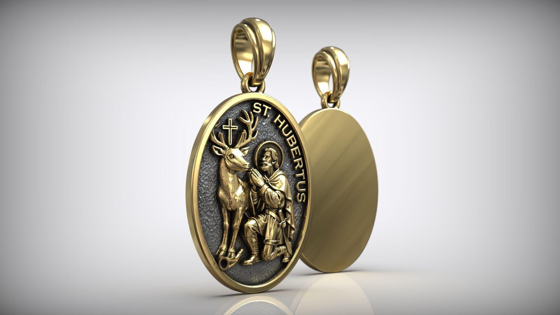 14KT Gold Plated Saint Hubert Medal Pendant for Him and Her Anniversary ...