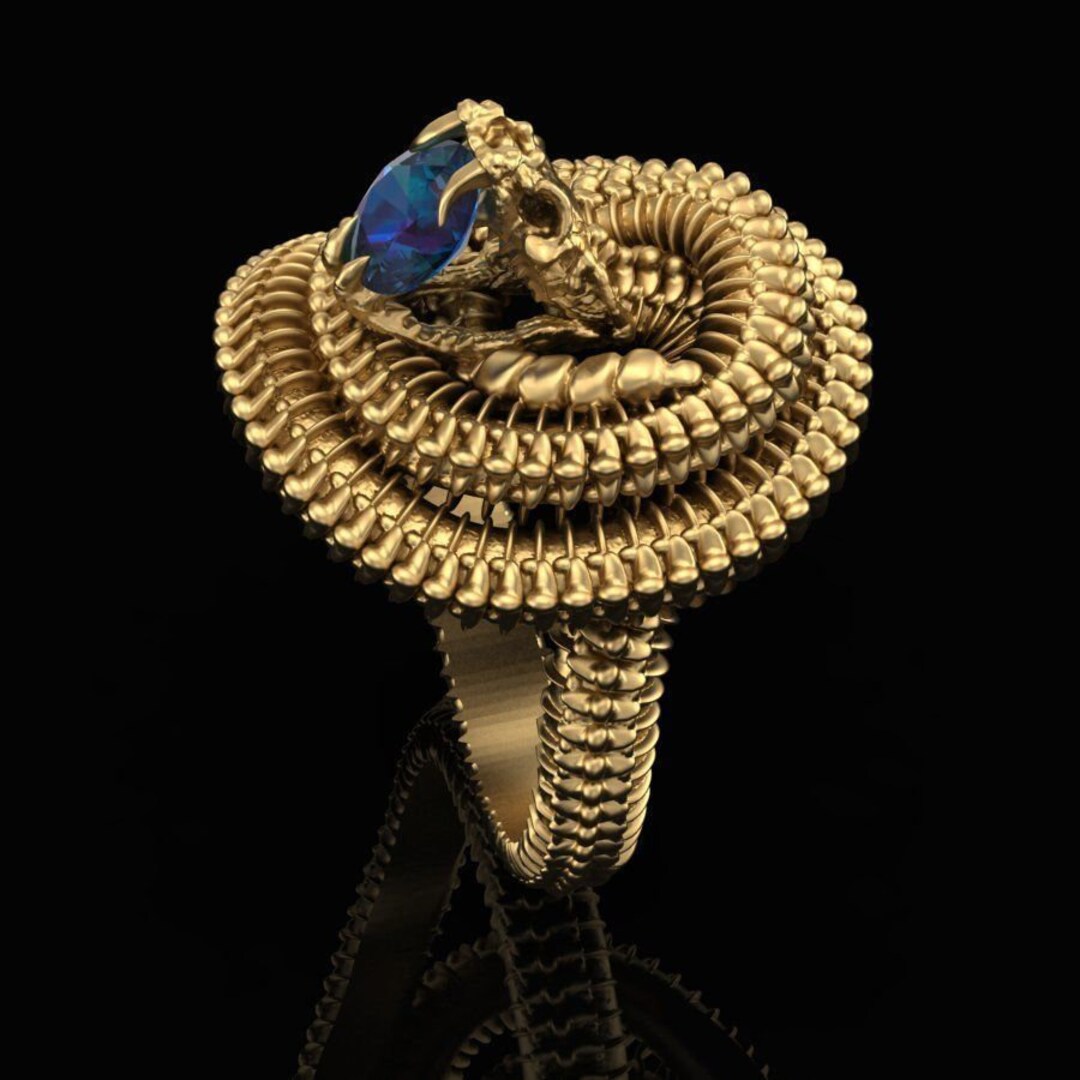 14KT Gold Over Snake Ring London Blue Topaz Diamond Serpent Ring ...