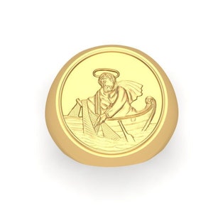 14KT Gold Over Fisherman Ring Signet Ring Fish Lover Ring Stylish Men's ...