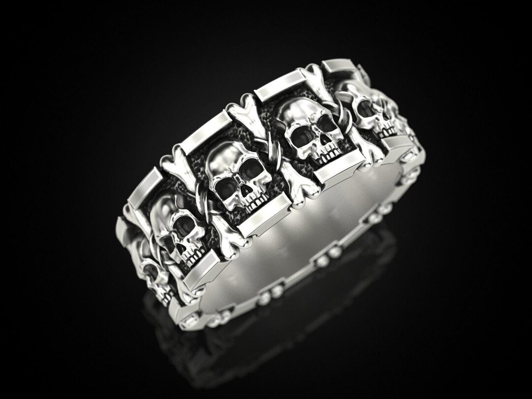 Many Skulls and Bones Ring Vintage Gothic Skull Bones Ring Handmade ...