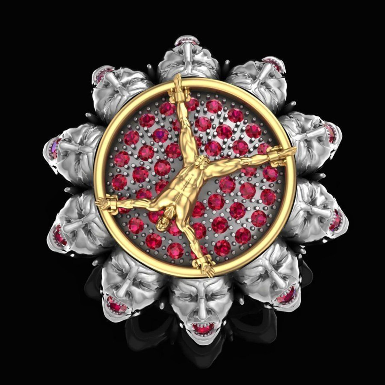 14kt Gold Over Ruby Punishment Ring Heads Screaming Ring Unisex Ring ...