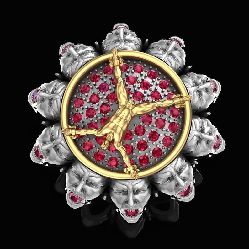 14kt Gold Over Ruby Punishment Ring Heads Screaming Ring Unisex Ring ...
