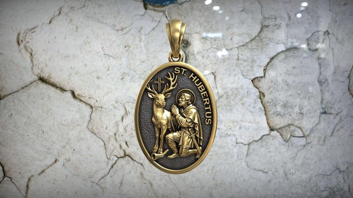 14KT Gold Plated Saint Hubert Medal Pendant for Him and Her Anniversary ...