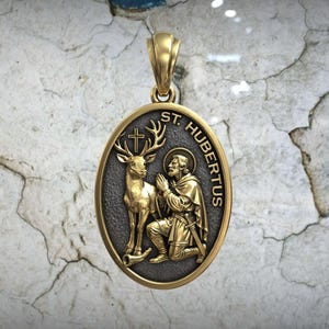 14KT Gold Plated Saint Hubert Medal Pendant for Him and Her Anniversary ...