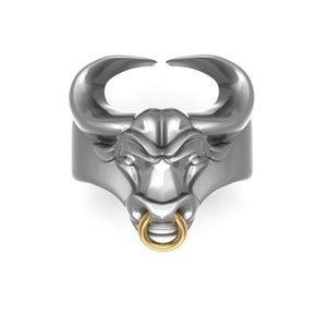 Silver Bull Head Men Ring Angry Bull Jewelry Biker Punk Jewelry Large ...