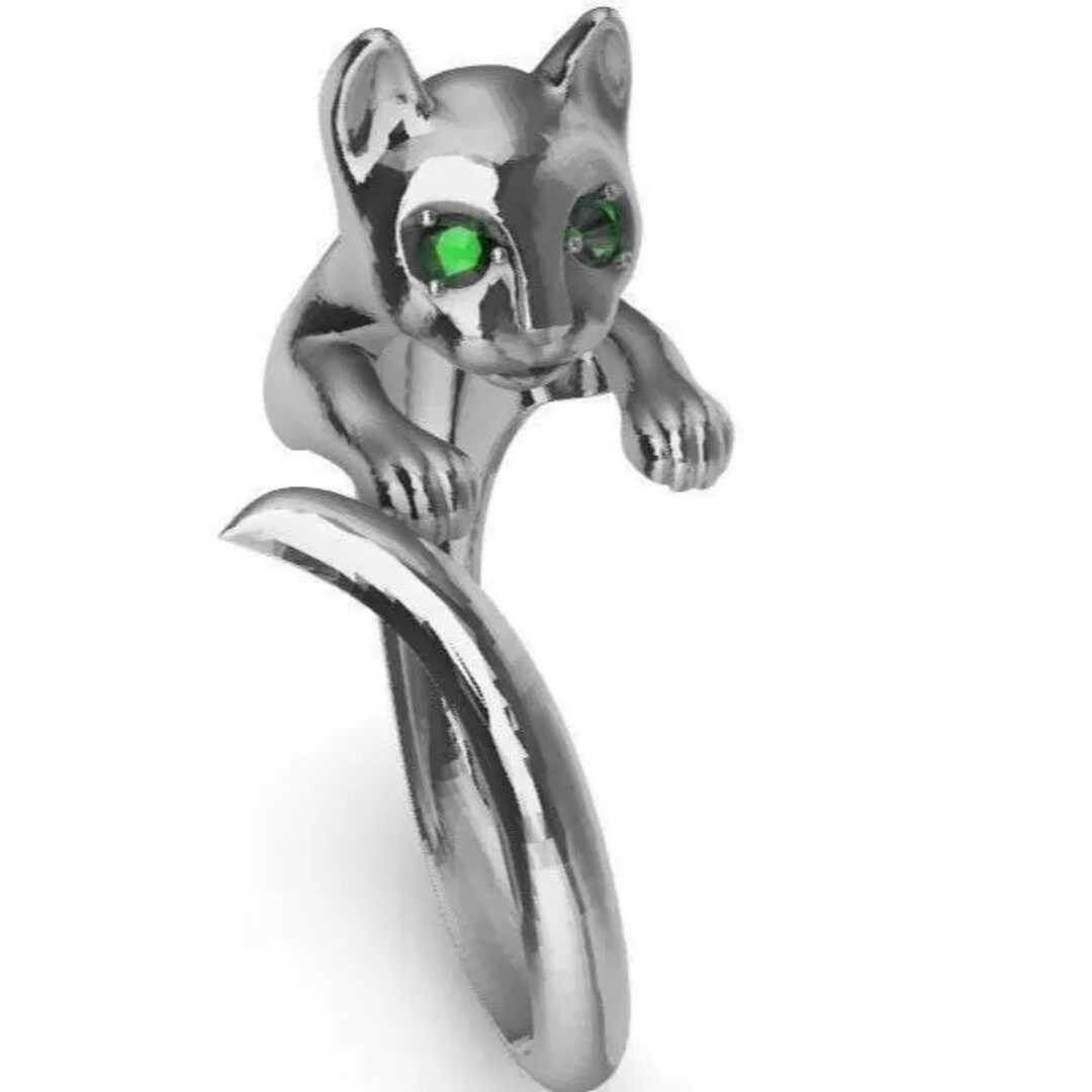 Cat Ring Cat Hug Ring Adjustable Cute Kitty With Green Eyes Cute Animal ...