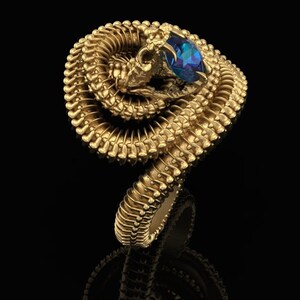 14KT Gold Over Snake Ring London Blue Topaz Diamond Serpent Ring ...