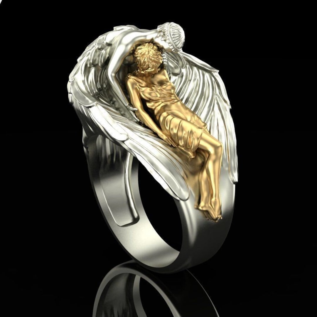 14KT Gold Over Angel Sleeping Ring Vintage Style Ring S925 Silver ...