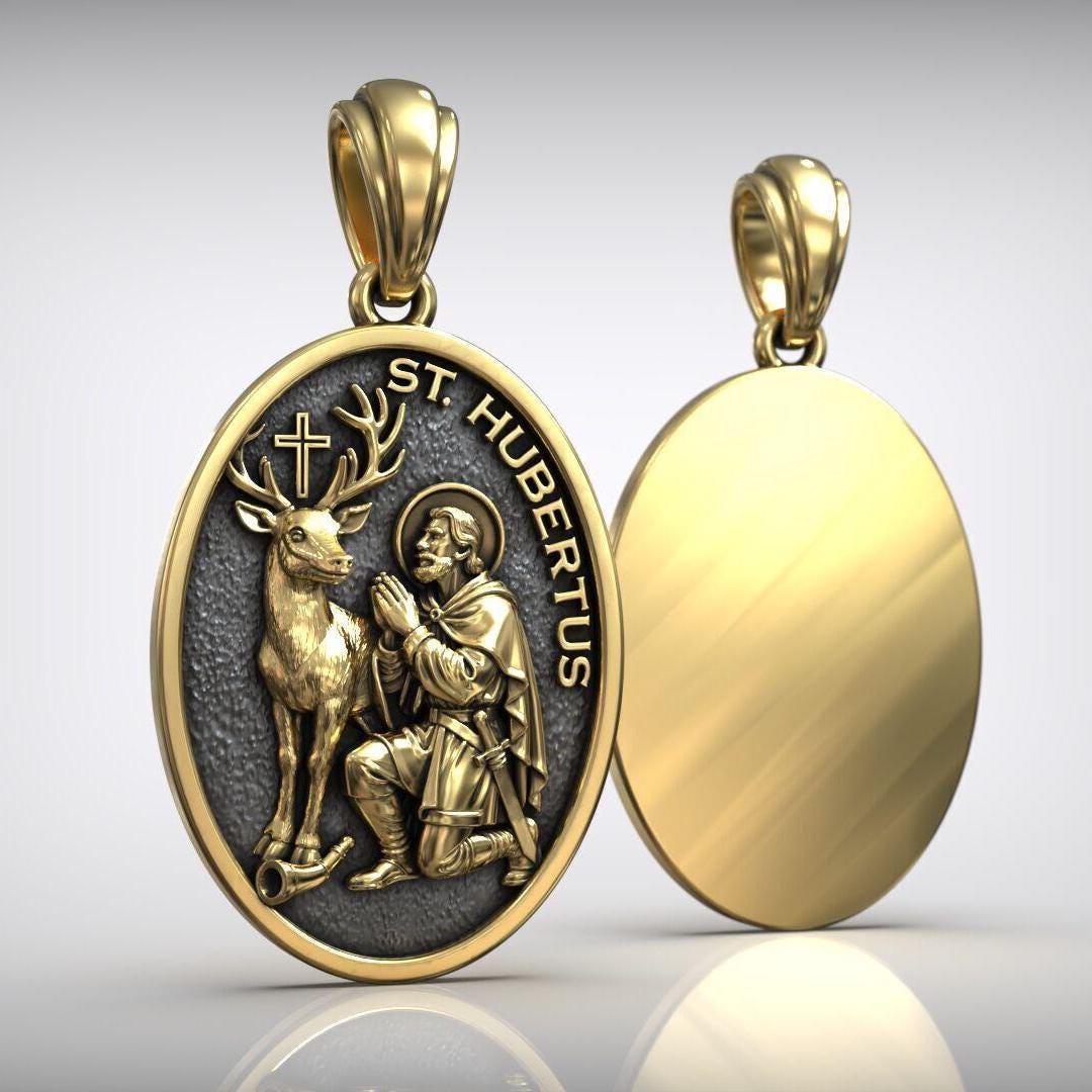 14KT Gold Plated Saint Hubert Medal Pendant for Him and Her Anniversary ...