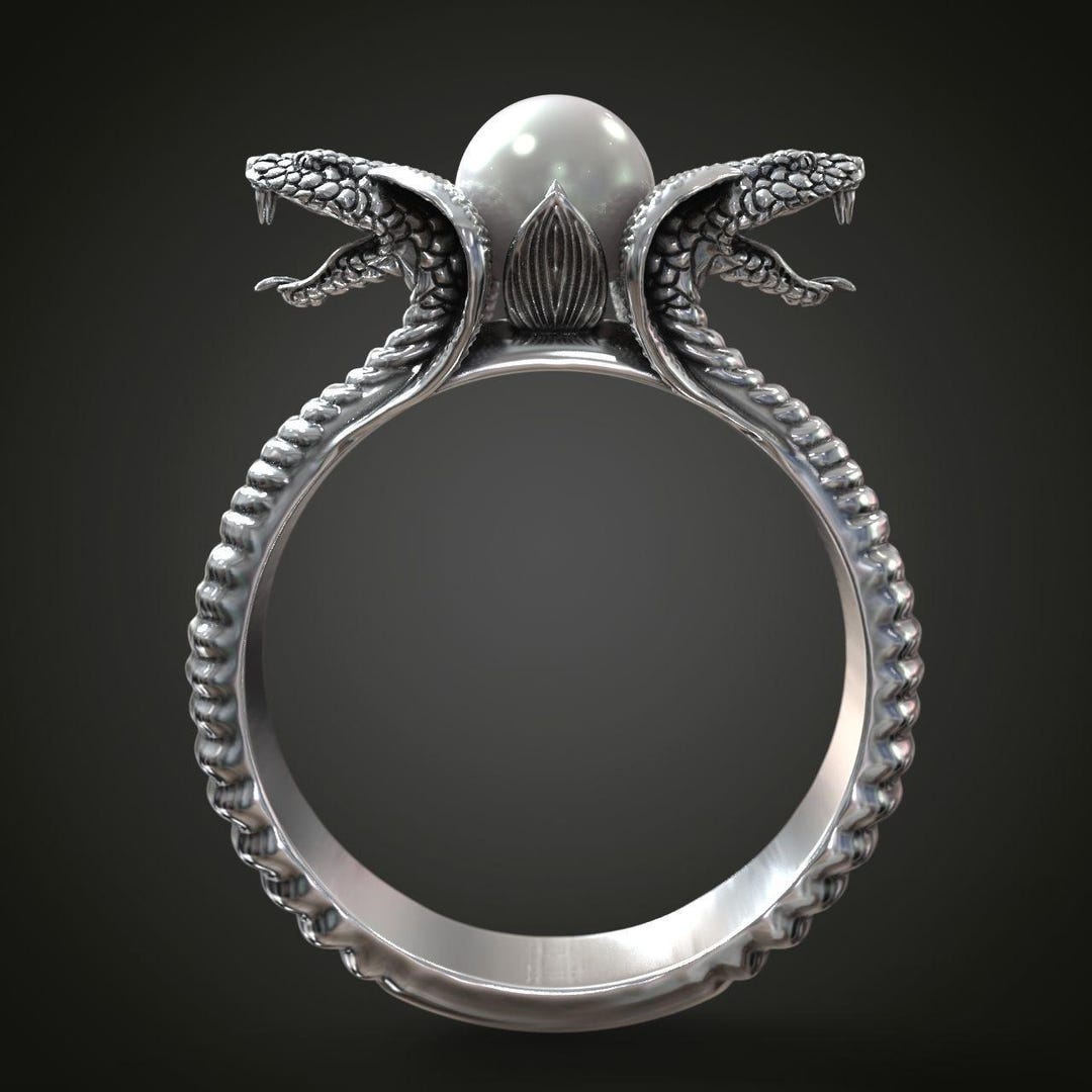 14KT Gold Over Pearl Snake Ring Serpent Jewelry Cobra Snake Ring ...