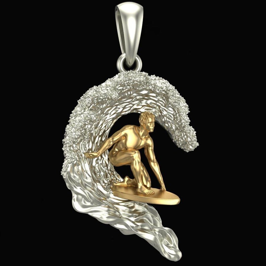 Surfer Pendant Teardrop Wave Pendant Wave Necklace Surfer Necklace ...