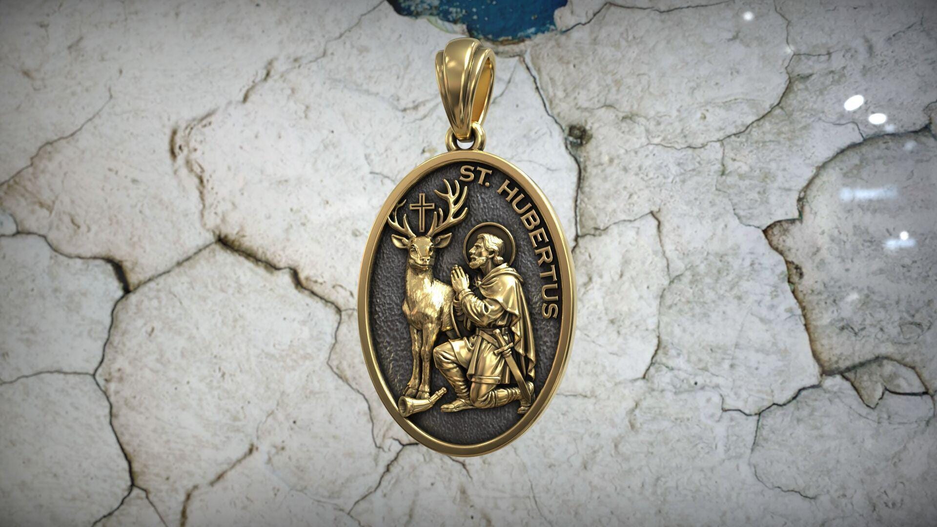 14KT Gold Plated Saint Hubert Medal Pendant for Him and Her Anniversary ...