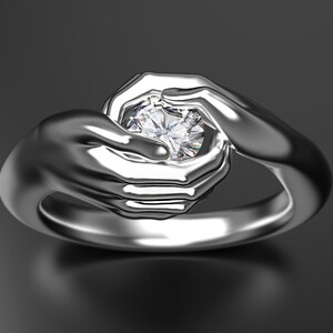 Holding Light Ring Diamond Ring Holding Hands Ring Sterling Silver Hand ...