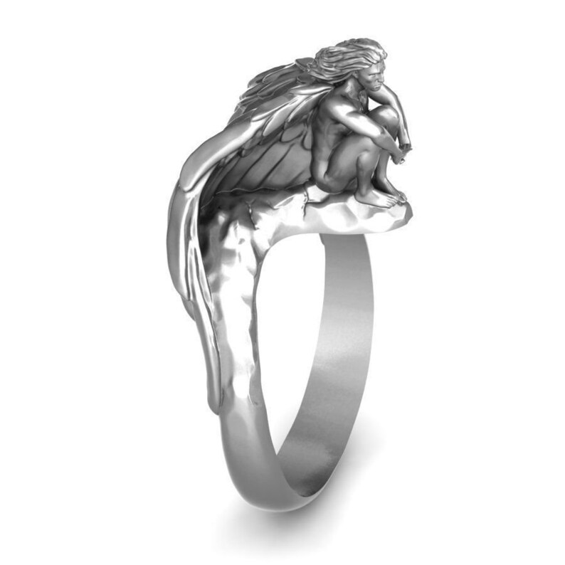 14KT Gold Plated Angel Wing Ring Minimalist Feather Protection Ring ...