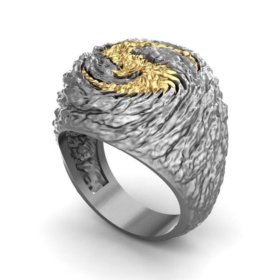 Sterling Silver Phoenix Fire Bird Men Ring Square Signet Ring for Men ...