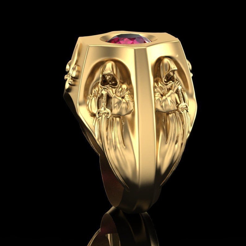 14KT Gold Over Vintage Catholic Christian Red Ring Men's Jewelry ...