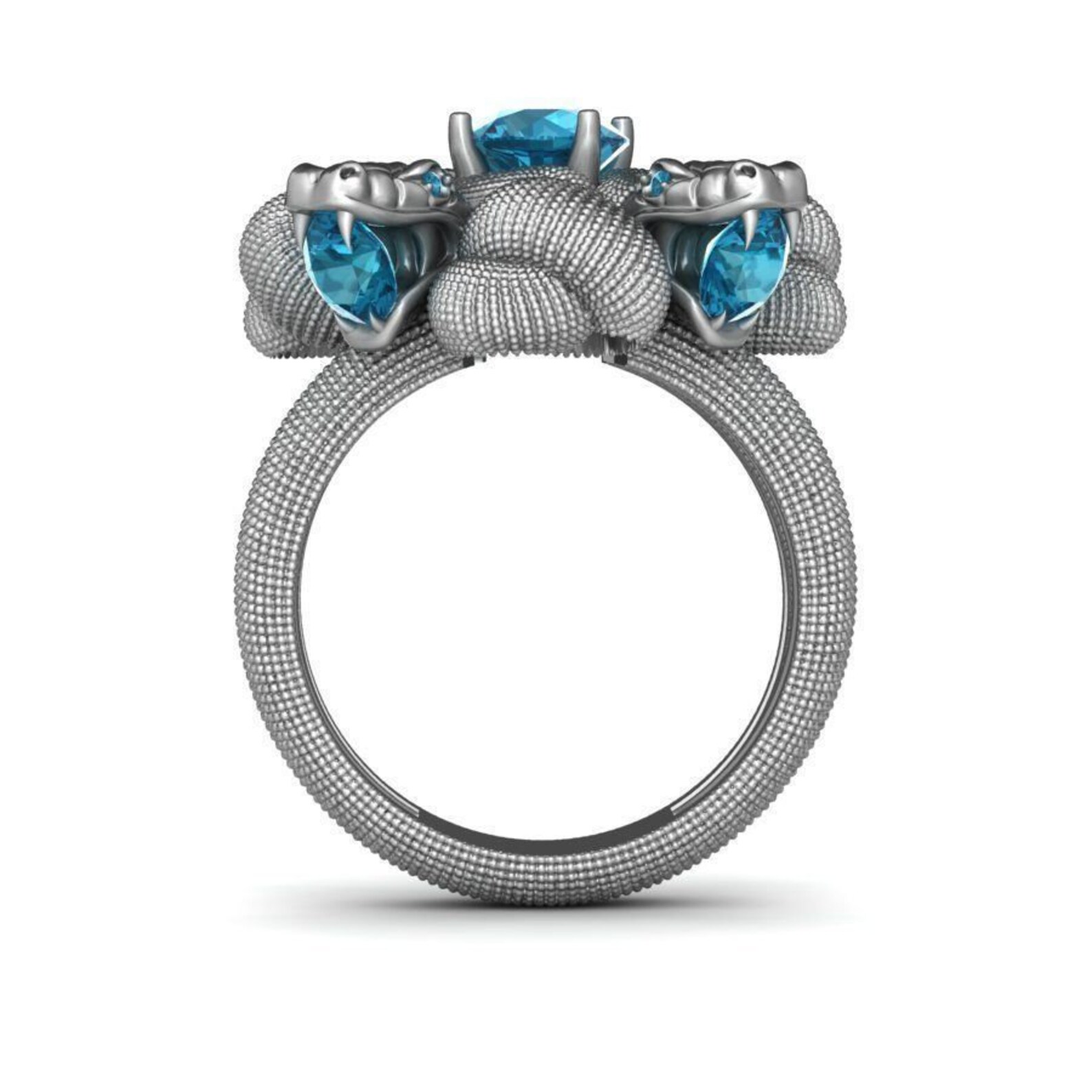 925 Sterling Silver Four Snake Ring Elegant Blue Topaz Snake Head Ring ...