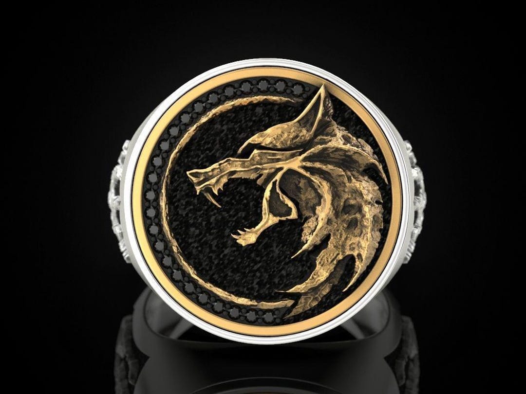 Wolf Witcher Ring Unique Men's Biker Ring Silver Engagement Ring ...