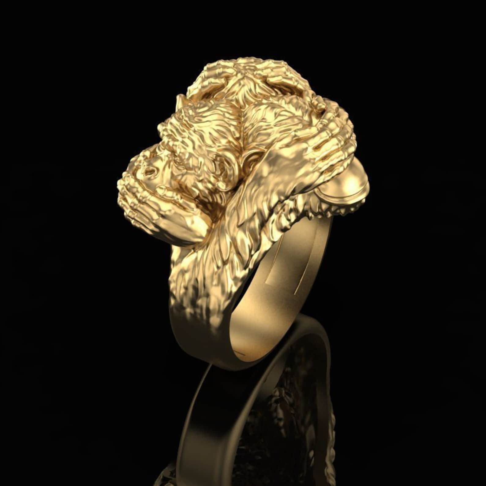 14KT Gold Over Monkey Ring Chimpanzee Ring Minimalist Animal Lover Gift ...