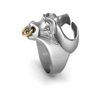 Silver Bull Head Men Ring Angry Bull Jewelry Biker Punk Jewelry Large ...