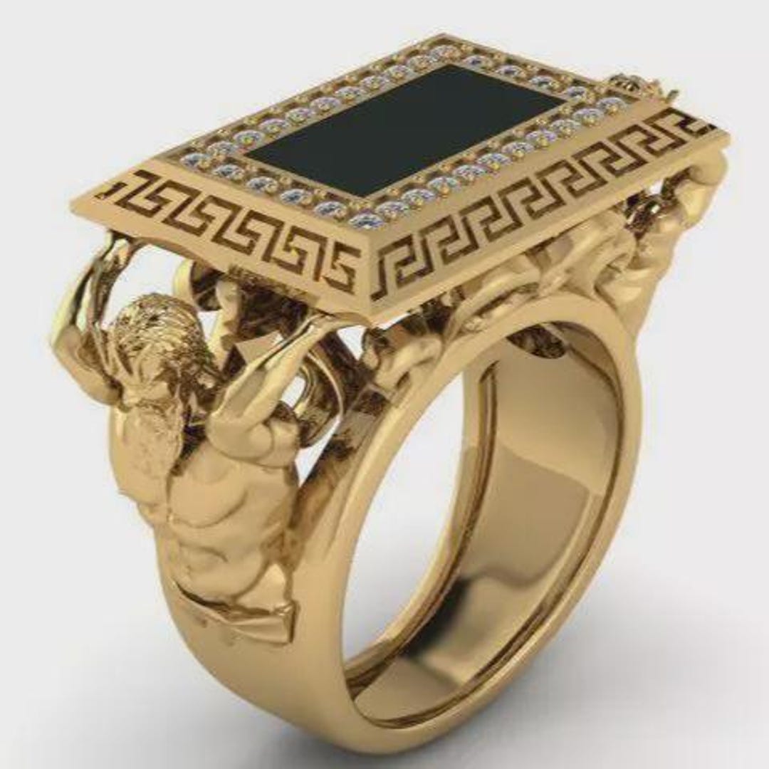 Luxury Atlas Greek God Ring With Black Stone Birthday Gift Statement ...