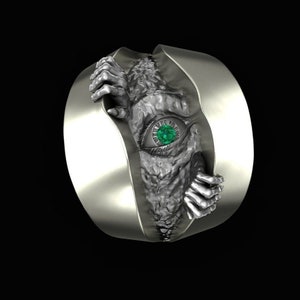 14kt Gold Over Watching Ring Masonic Skull Ring With Emerald Diamond ...