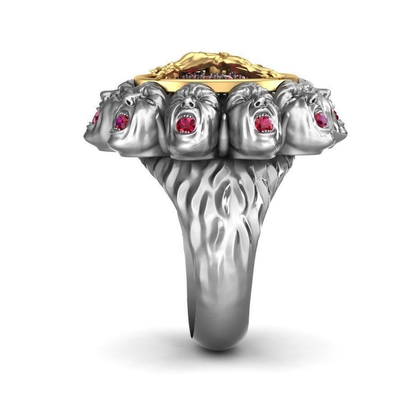 14kt Gold Over Ruby Punishment Ring Heads Screaming Ring Unisex Ring ...