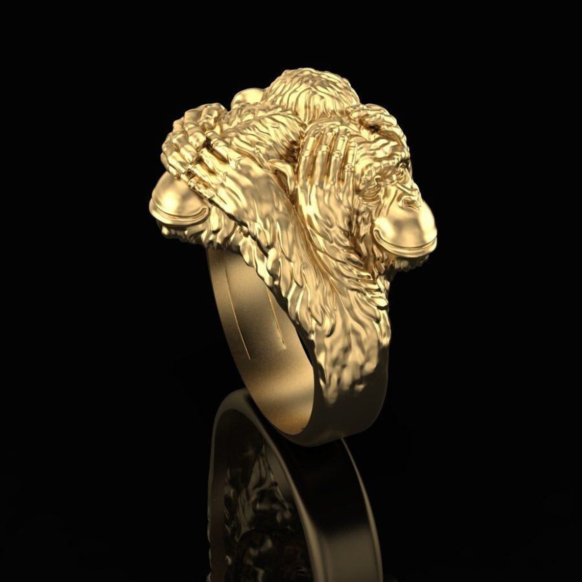 14KT Gold Over Monkey Ring Chimpanzee Ring Minimalist Animal Lover Gift ...