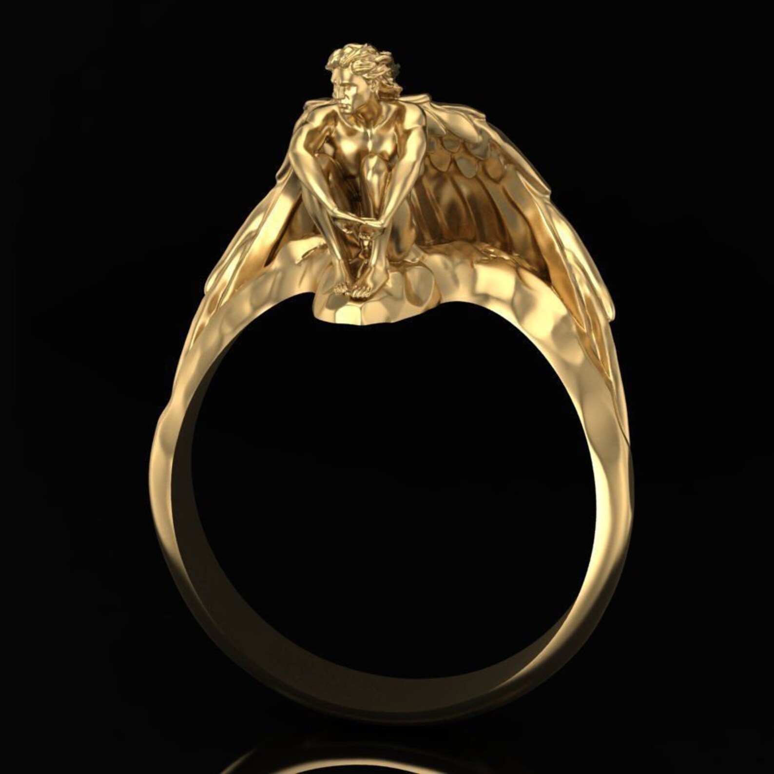 14KT Gold Plated Angel Wing Ring Minimalist Feather Protection Ring ...