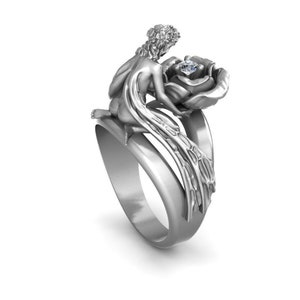 14kt Gold Over Flower Fairy Ring Flower Goddess Sapphire Ring Wedding ...