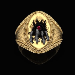 14KT Gold Over Ruby Settled Ring Elegant Two Tone Signet Ring Red Ruby ...