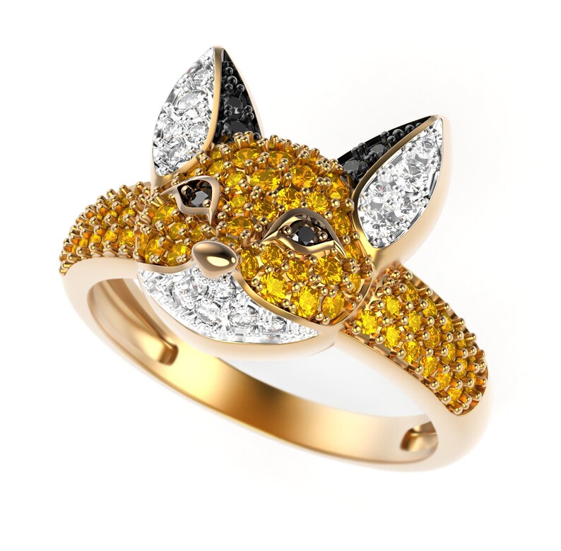 Fox Face Ring Little Fox Face Ring Animal Ring Adorable Silver Origami ...