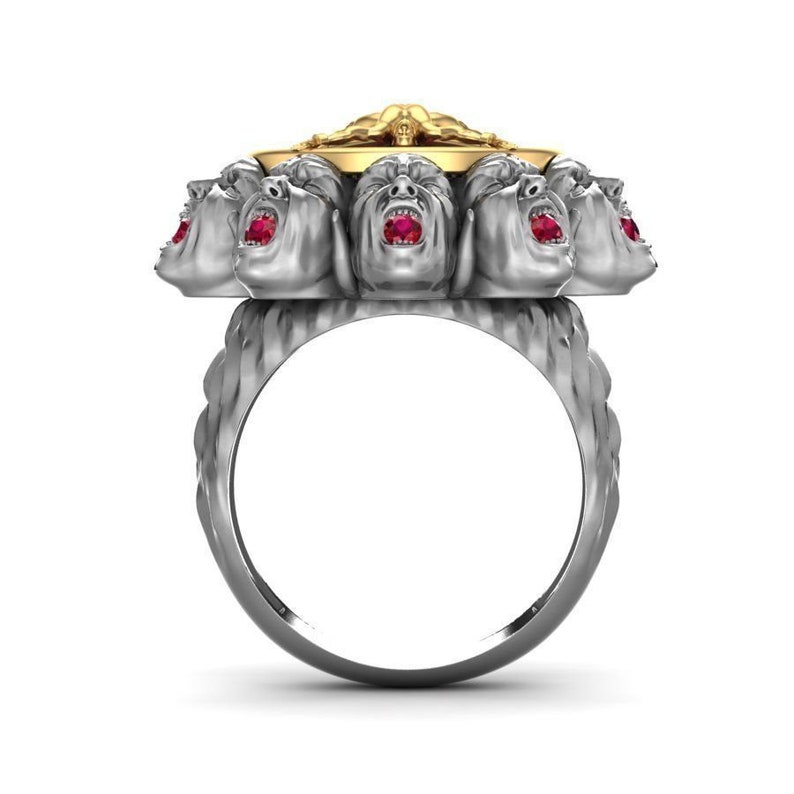 14kt Gold Over Ruby Punishment Ring Heads Screaming Ring Unisex Ring ...