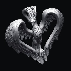 Phoenix Heart Pendant Necklace Heart Necklace Charm Winged Phoenix ...