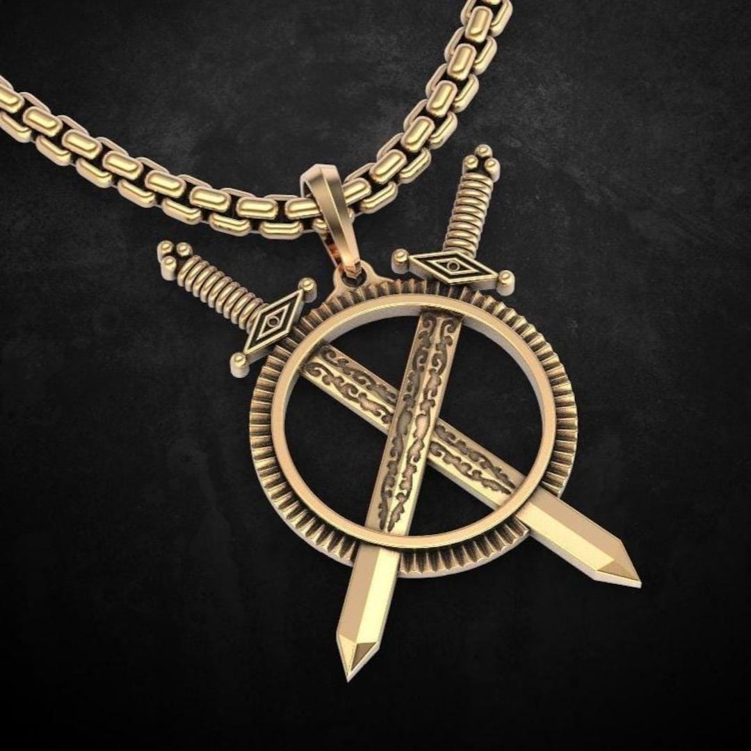 Gold Plated Medieval Double Sword Pendant Medieval Inspired Jewelry for ...