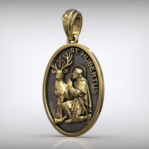 14KT Gold Plated Saint Hubert Medal Pendant for Him and Her Anniversary ...