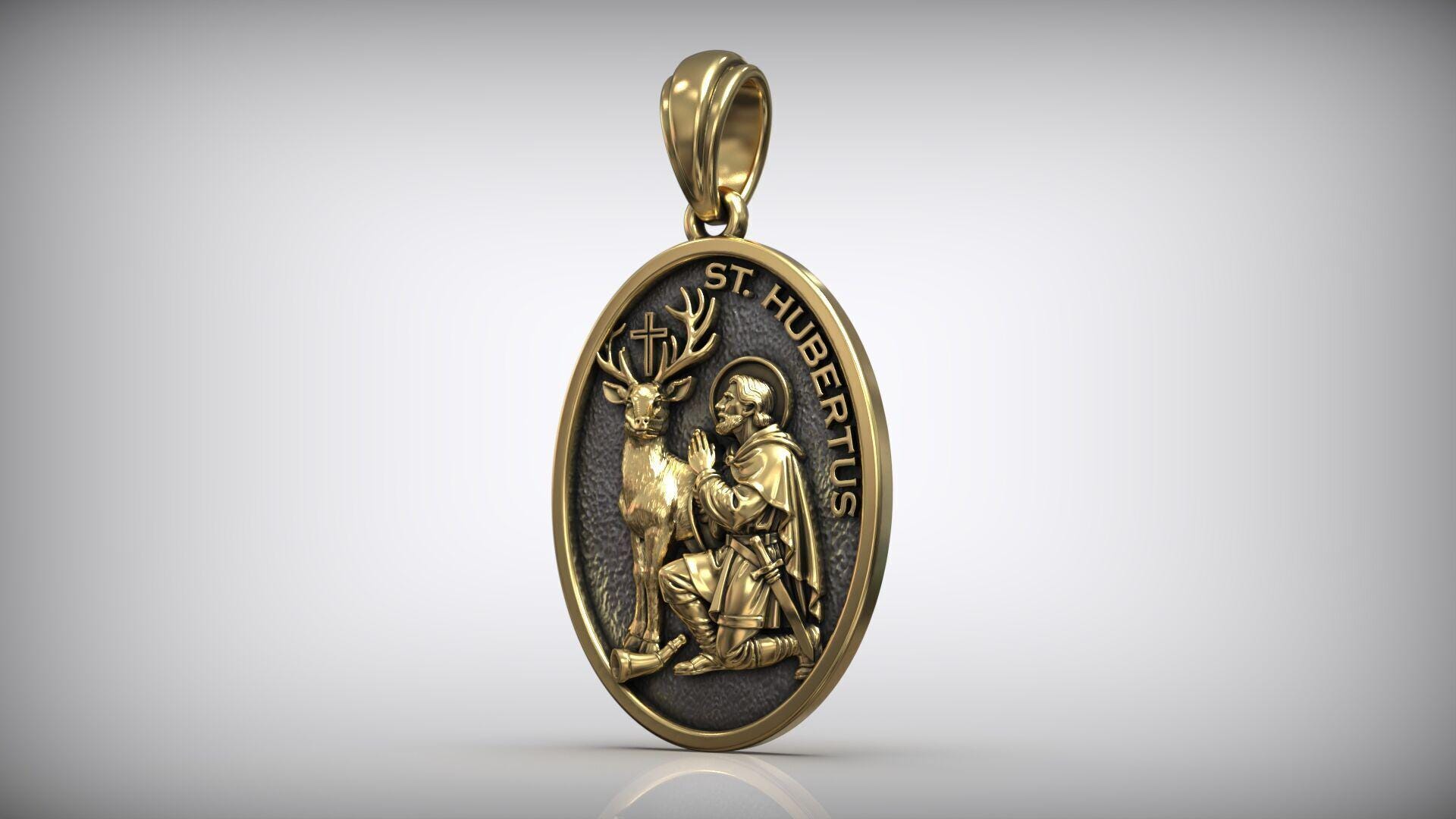 14KT Gold Plated Saint Hubert Medal Pendant for Him and Her Anniversary ...