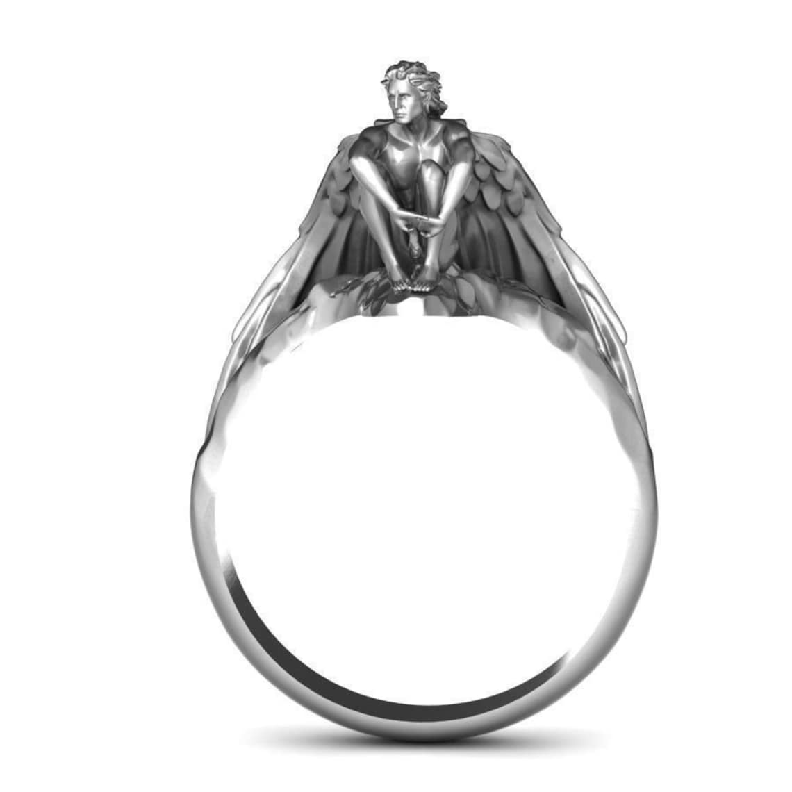 14KT Gold Plated Angel Wing Ring Minimalist Feather Protection Ring ...
