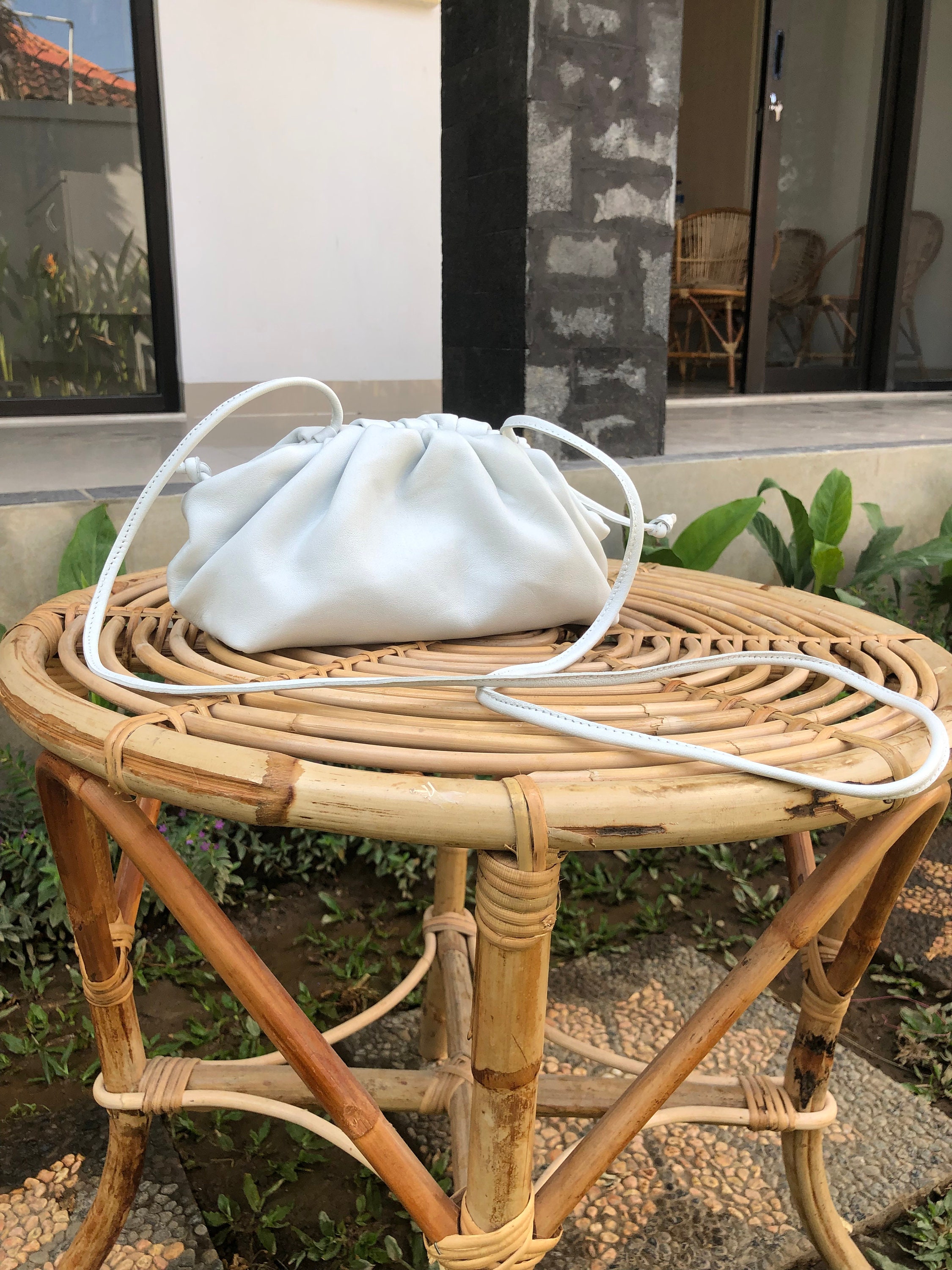 White Leather Cloud Bag With Strap - Etsy