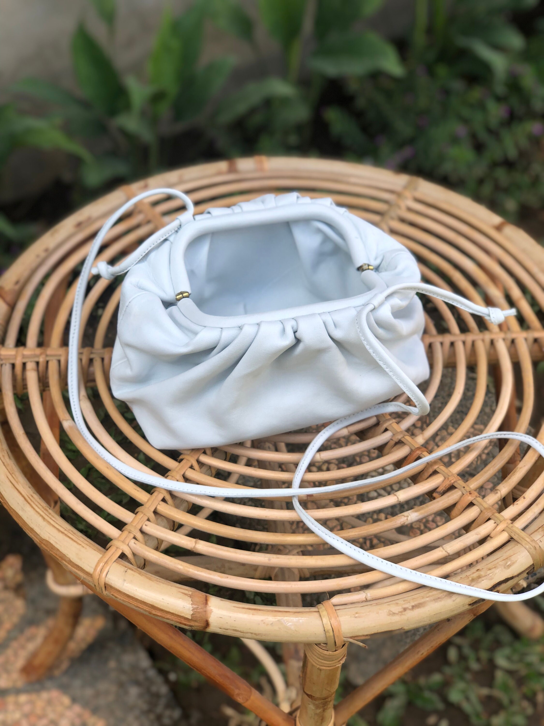 White Leather Cloud Bag With Strap - Etsy