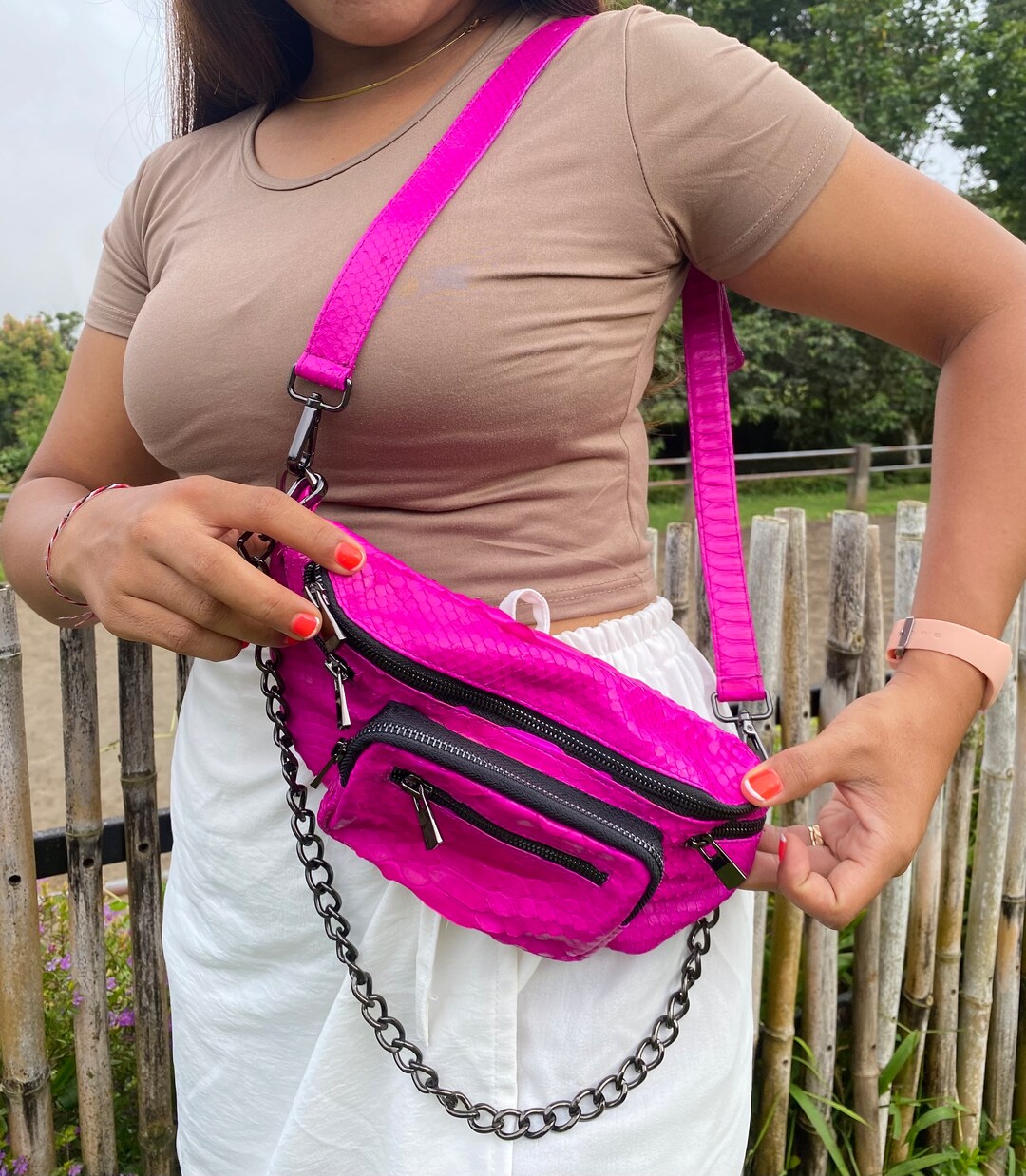 Hot Pink Python Leather Bum Bag - Etsy