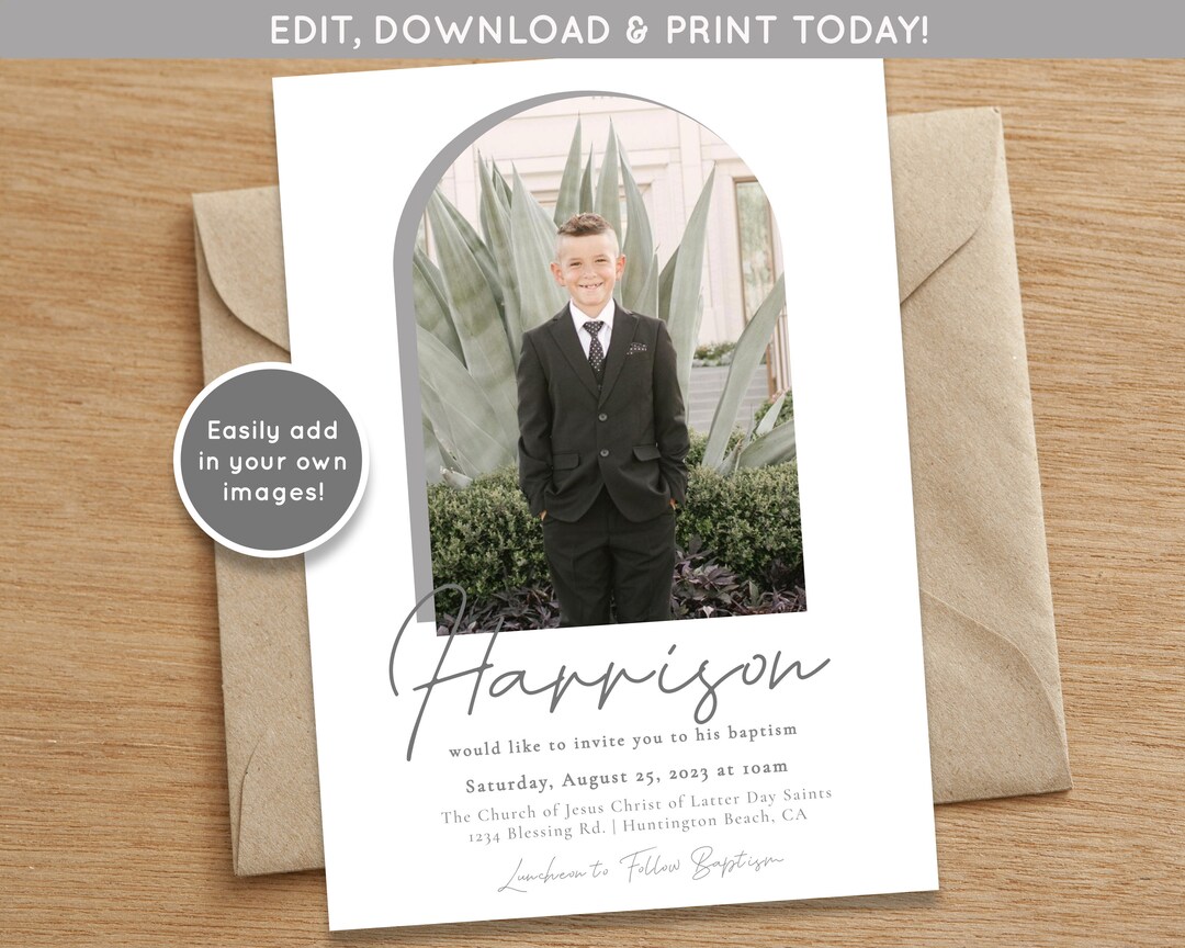 LDS Baptism Invitation Boy | Baptism Invitation Template | Editable ...