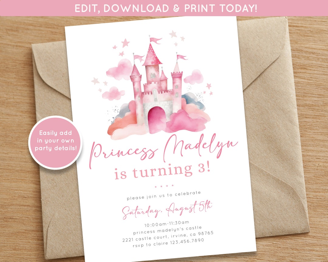 Princess Birthday Invite | Princess Party | Girls Third Birthday Party ...