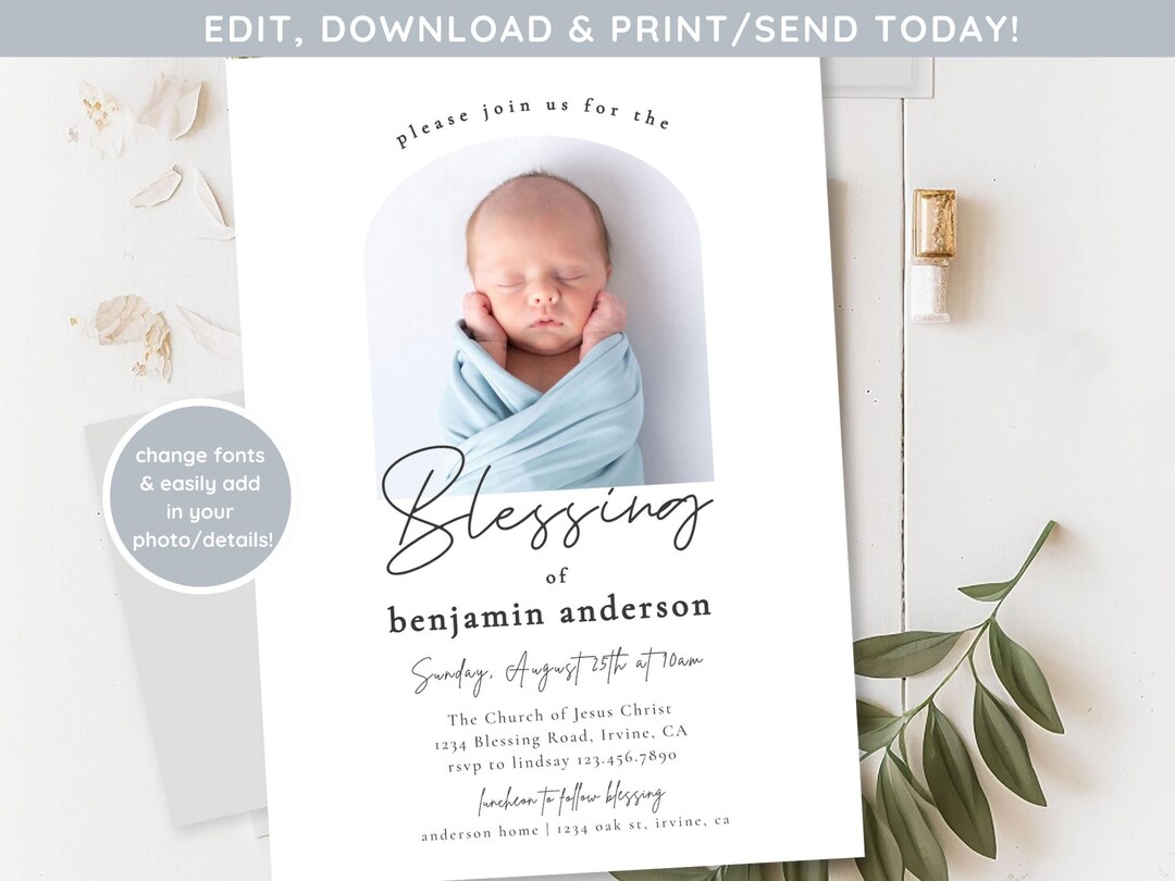 LDS Baby Blessing Invitation | Baby Boy Blessing Invite | Christening ...