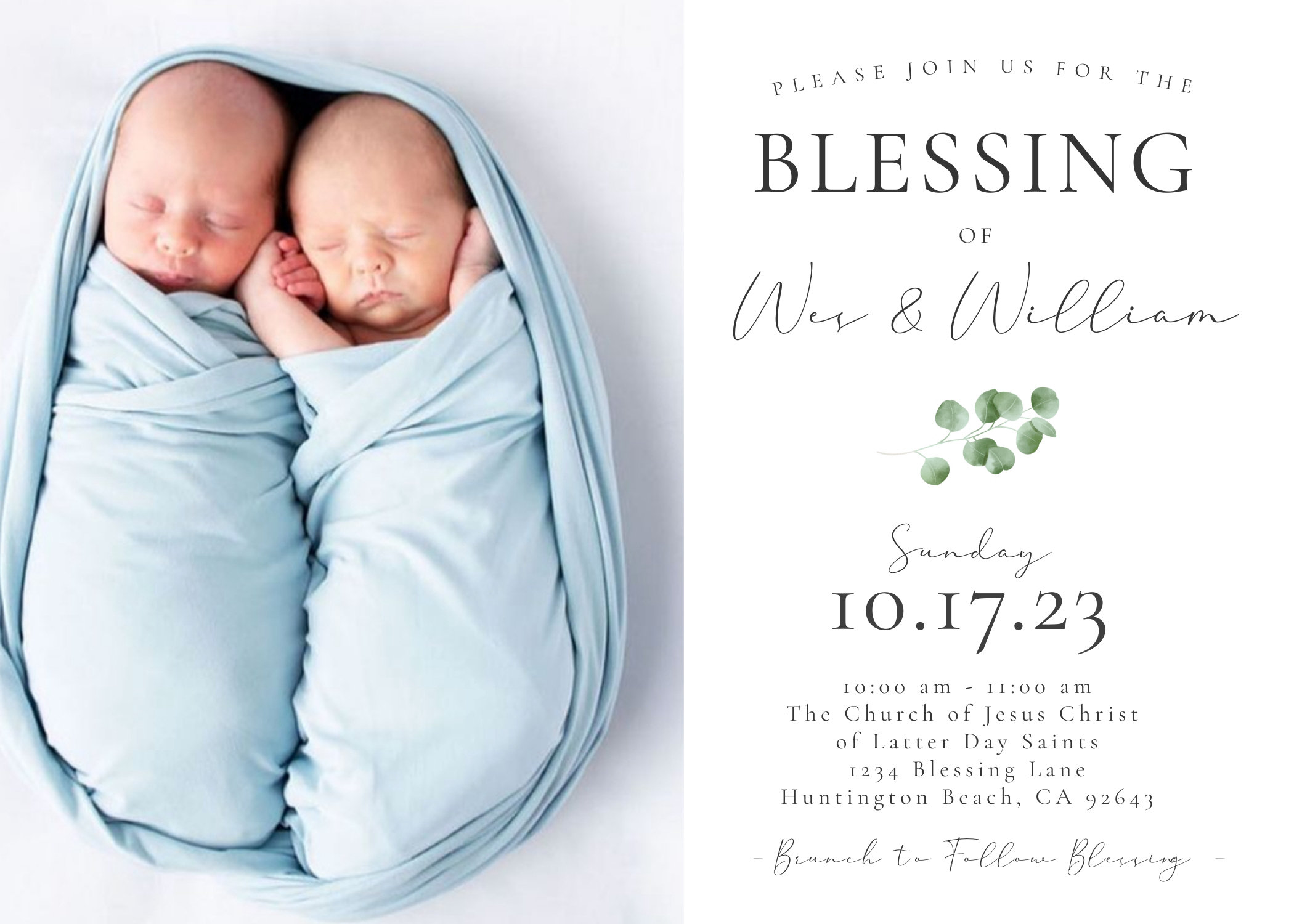 LDS Baby Blessing Invitation | Blessing Invitation Editable Twins ...