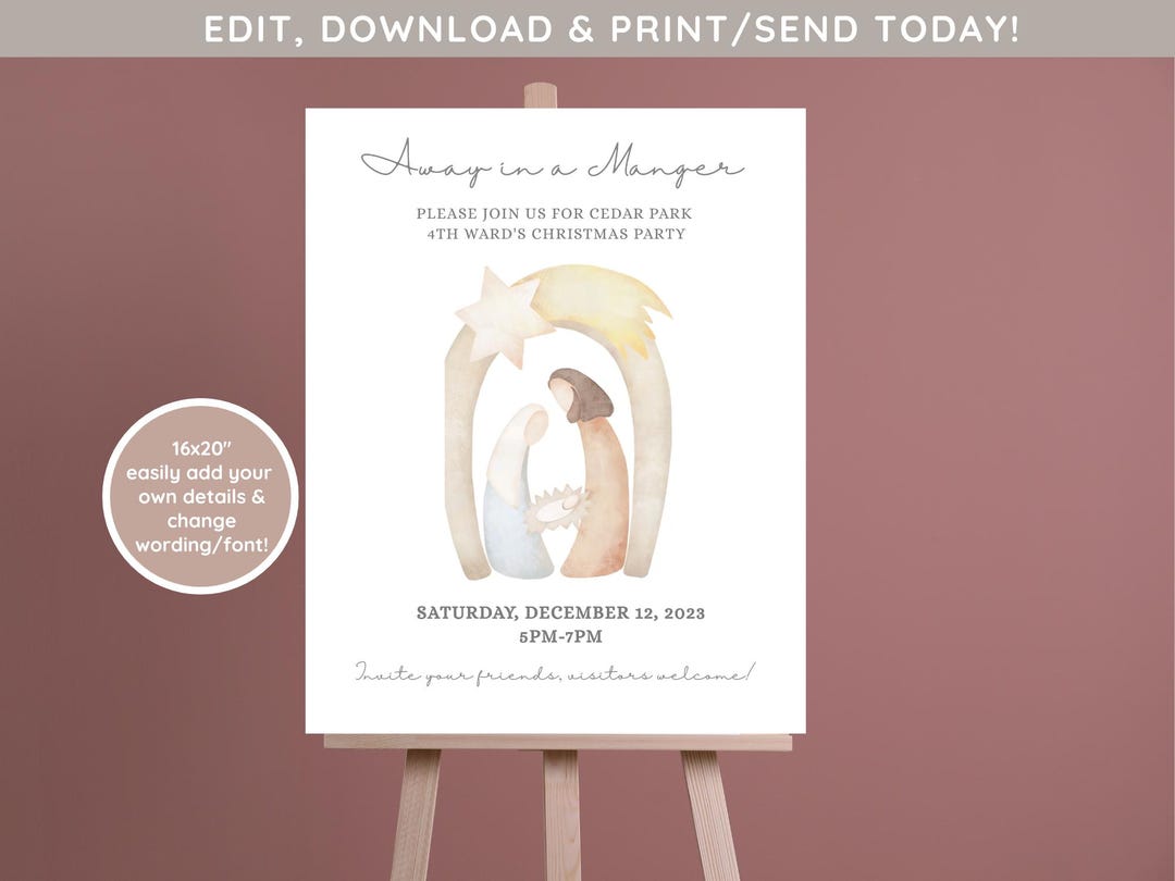 LDS Christmas Program Easel Sign 16x20 | Ward Christmas Party Template ...