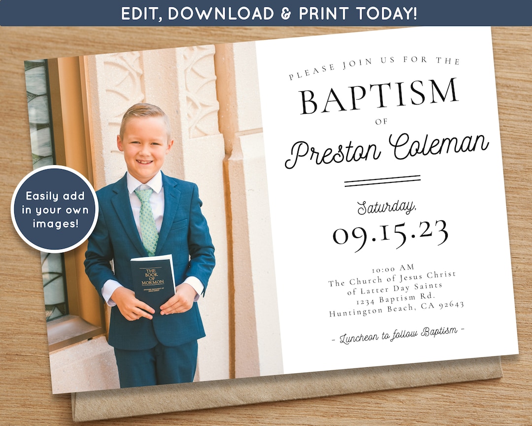 LDS Baptism Invitation Boy | Baptism Invitation Template | Editable Baptism Invitation Template ...