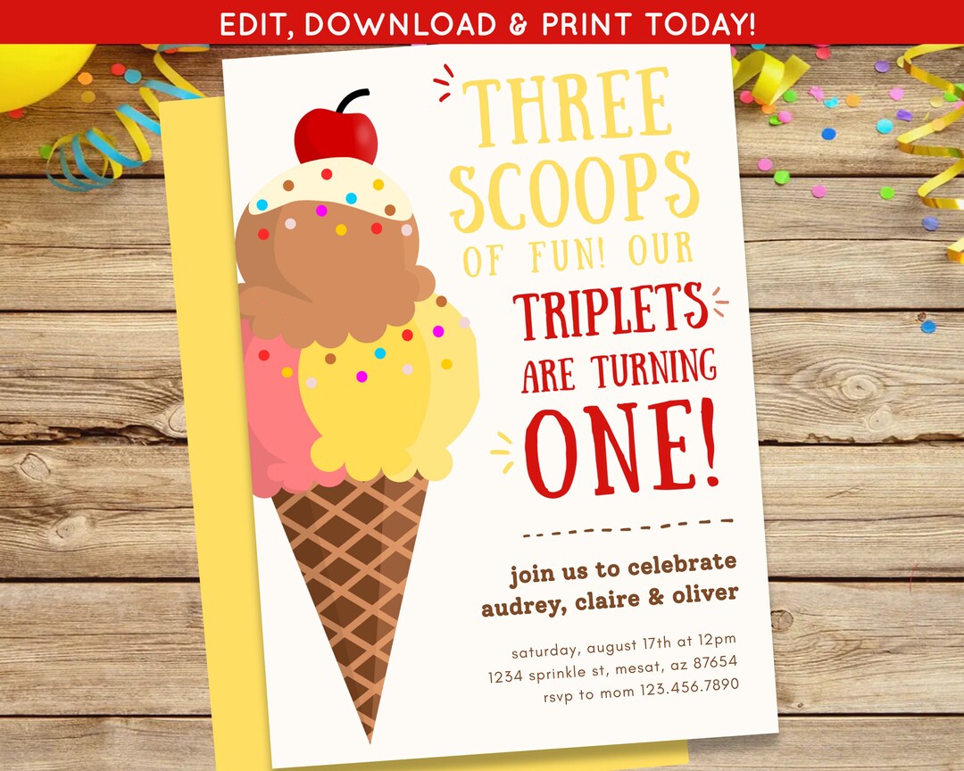 Triplets Birthday Invitation | Triplets First Birthday Party | Triplets ...
