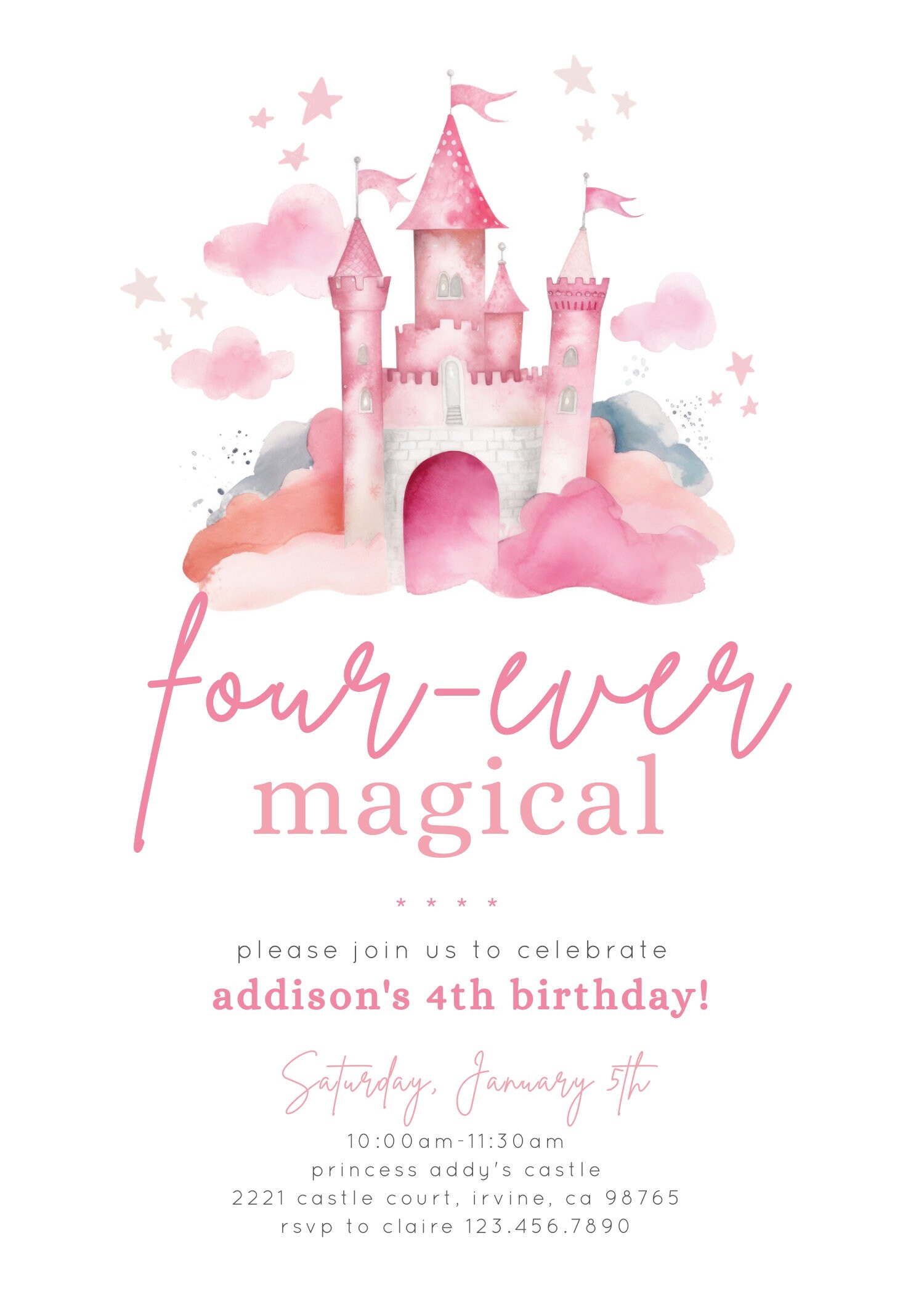 Four-ever Magical Birthday Invite | Princess Party | Girls Fourth ...